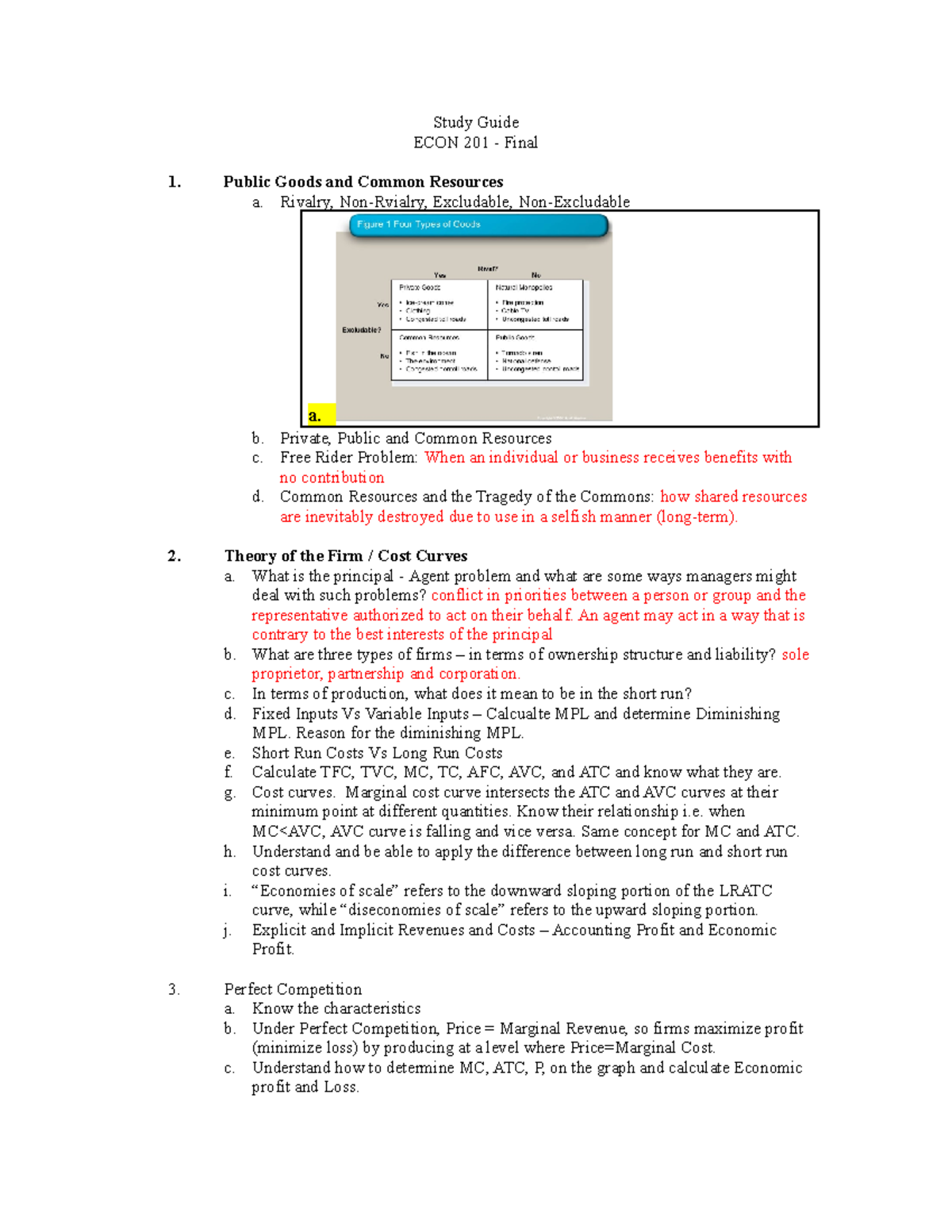 Study Guide, 3rd Exam ECON - Study Guide ECON 201 - Final 1. Public ...