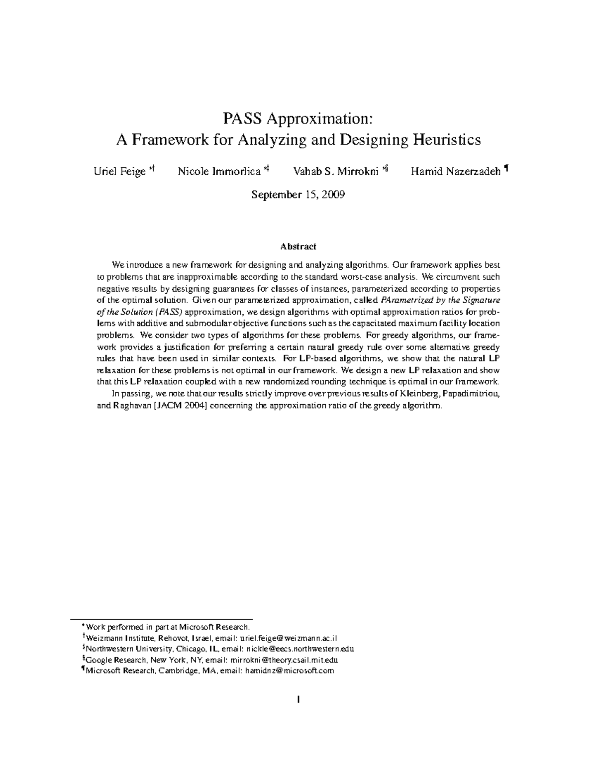 Pass Journal - Prof is Naveen Garg - PASS Approximation: A Framework for Analyzing and Designing ...