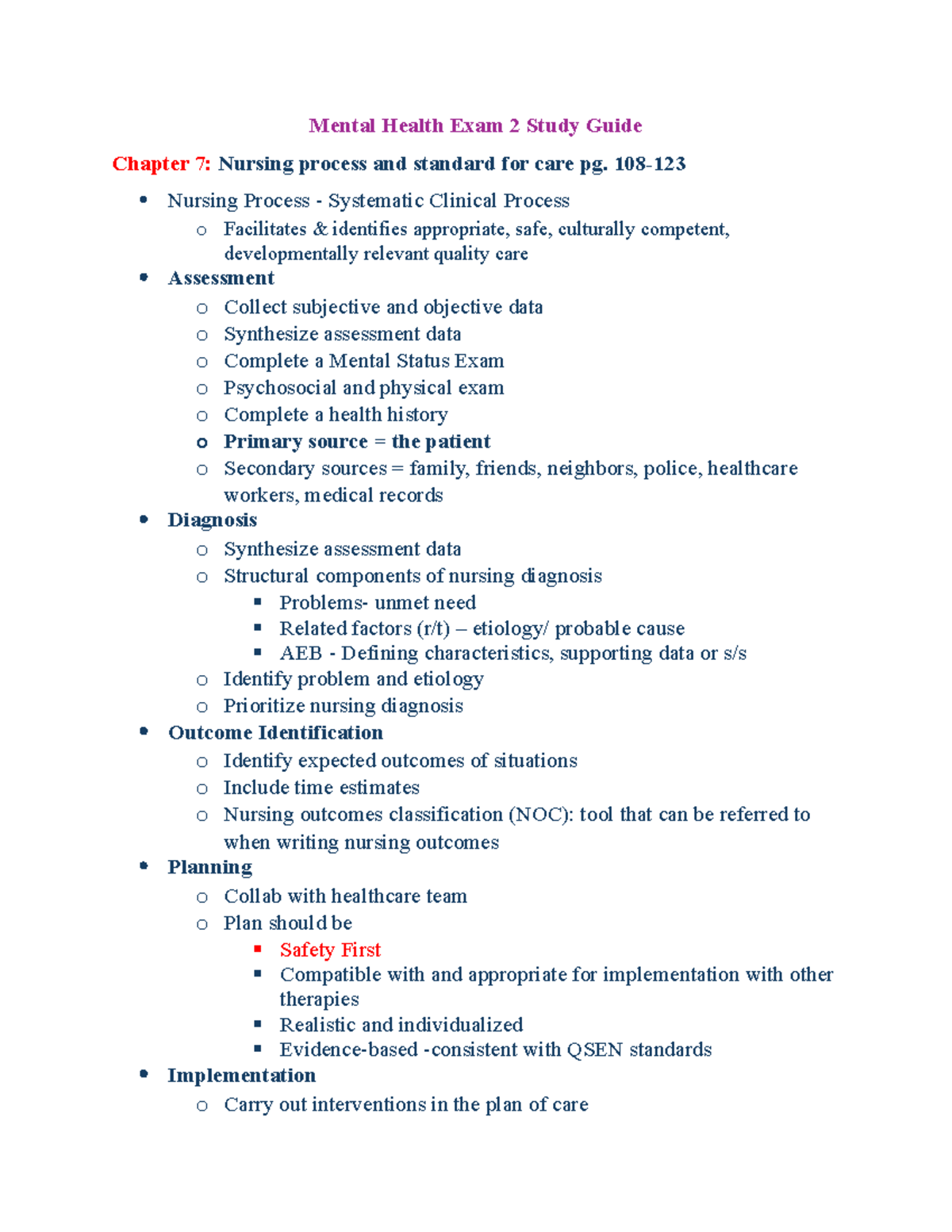 Mental Health Exam 2 Study Guide - Mental Health Exam 2 Study Guide ...