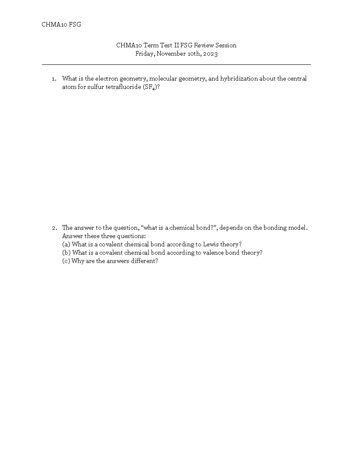 CHMA10 Term Test II FSG Review Worksheet - CHMA10 FSG CHMA10 Term Test ...