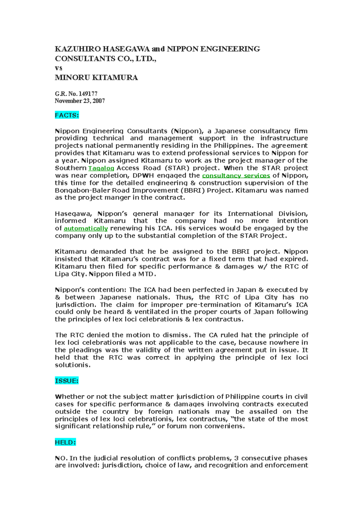 Kazuhiro Hasegawa and Nippon Engineering Consultan - KAZUHIRO HASEGAWA ...