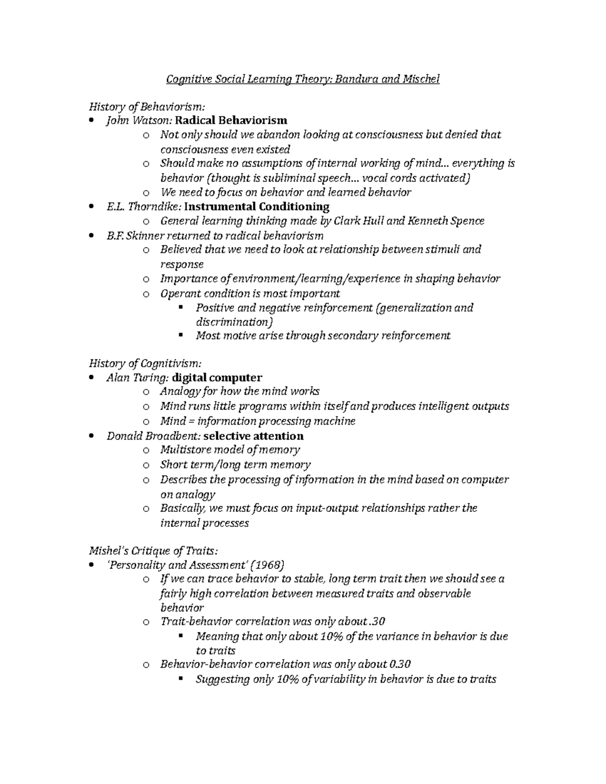 Lecture notes, lectures 5 - Cognitive Social Learning Theory ...