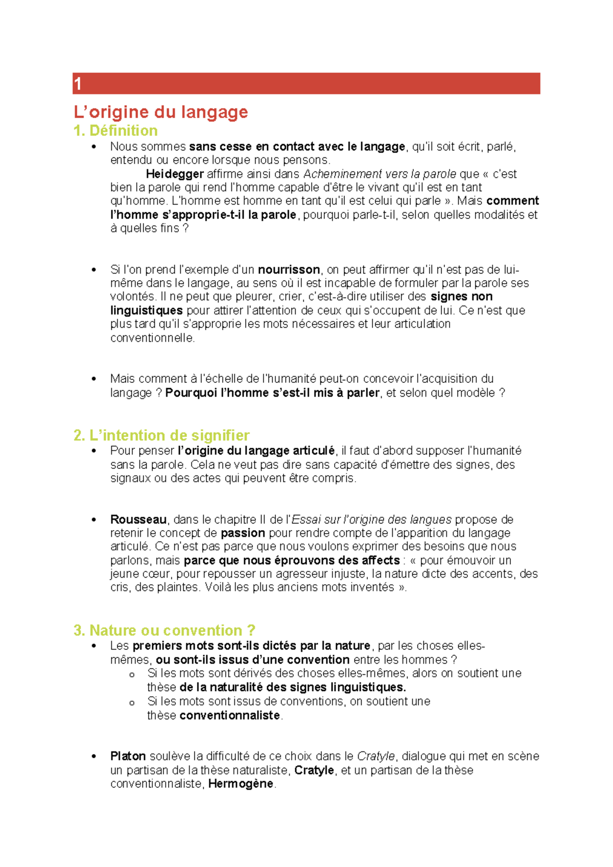 Le langage - merci - 1 L’origine du langage 1. Définition Nous sommes ...