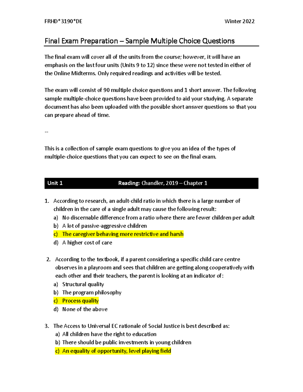 Sample Exam Questions - Final Exam Preparation – Sample Multiple Choice ...
