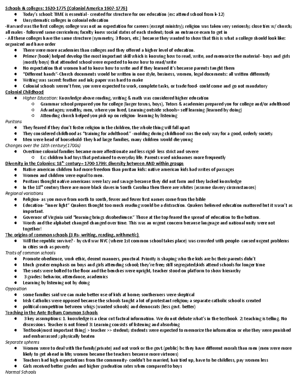 Exam 1 study guide - Summary History of Education in America - Schools ...