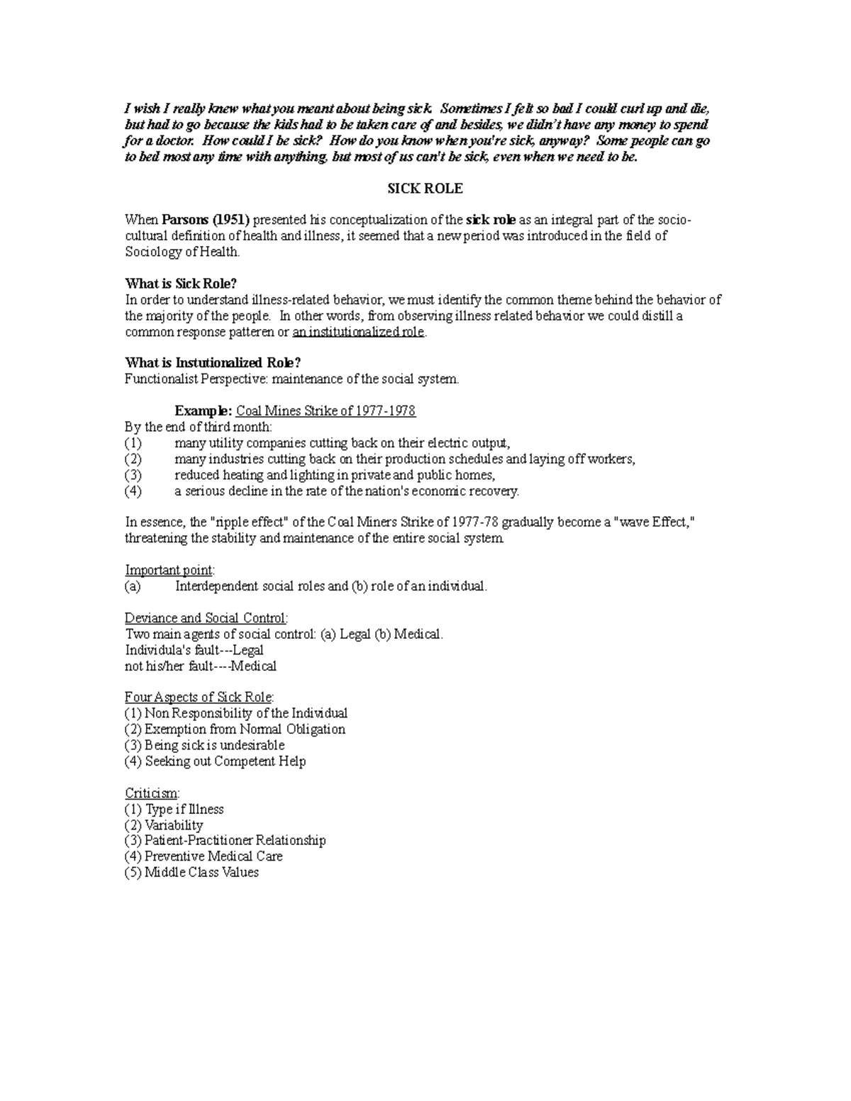 Sick-role.handsout - lecture notes - I wish I really knew what you ...