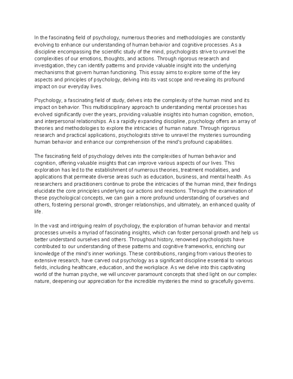 Gen psych - In the fascinating field of psychology, numerous theories ...