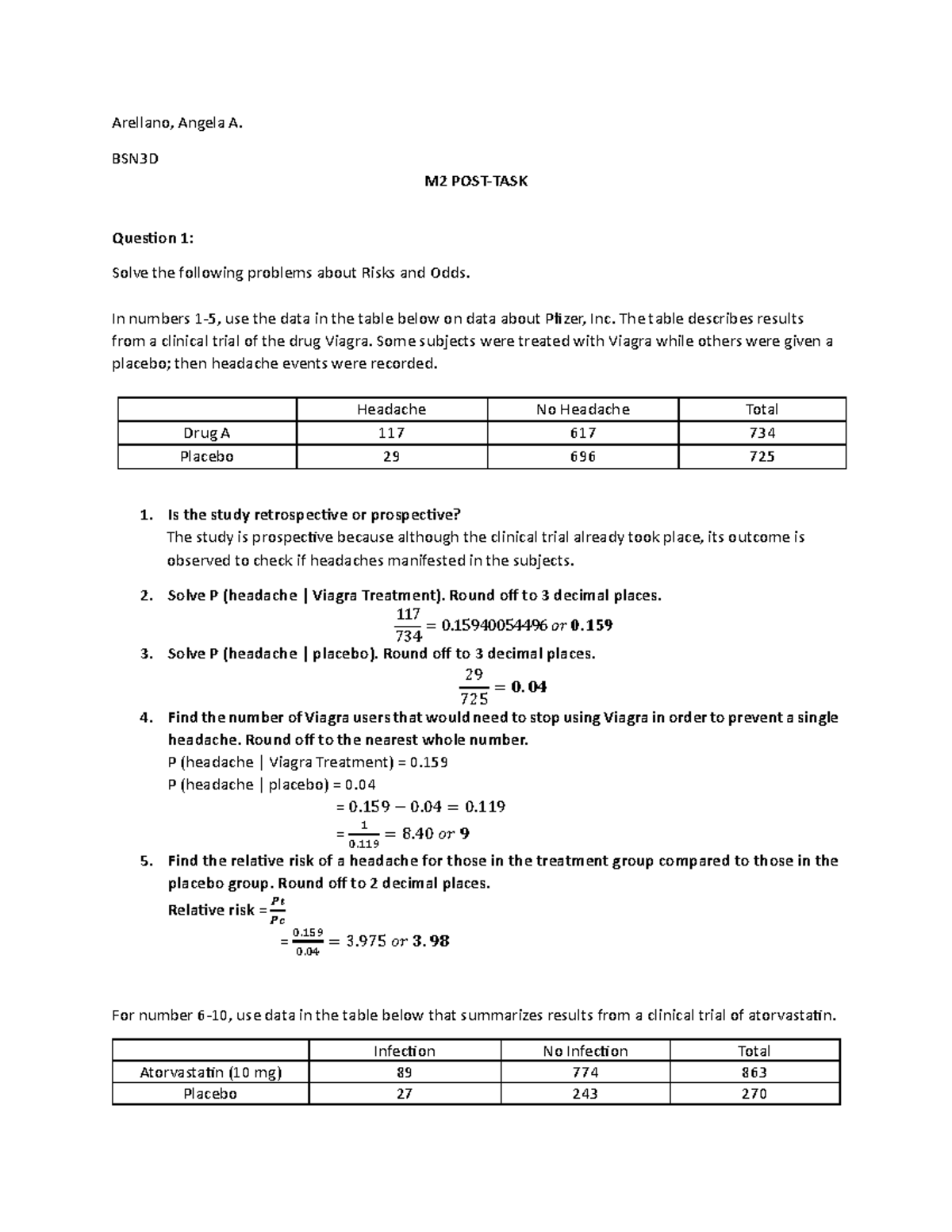 M2 Post-Task - Risks and Odds - Arellano, Angela A. BSN3D M2 POST-TASK ...