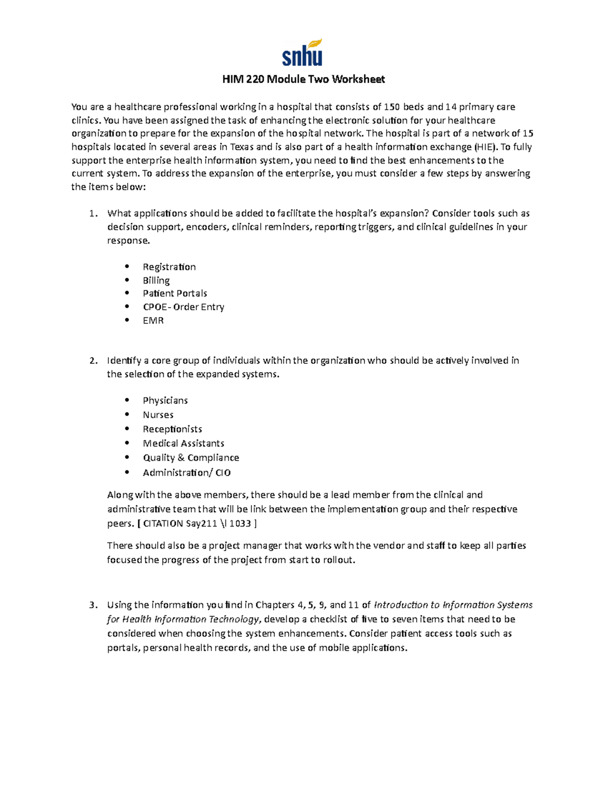 HIM 220 Module Two Worksheet 3 12 23 - HIM 220 Module Two Worksheet You ...