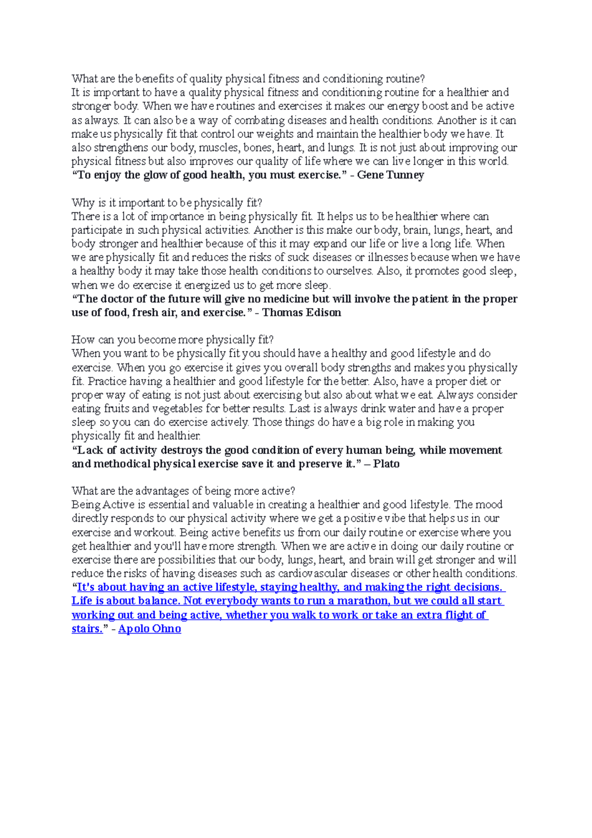 PE(PF&C) 01 Essay 1 - hope it helps - What are the benefits of quality ...