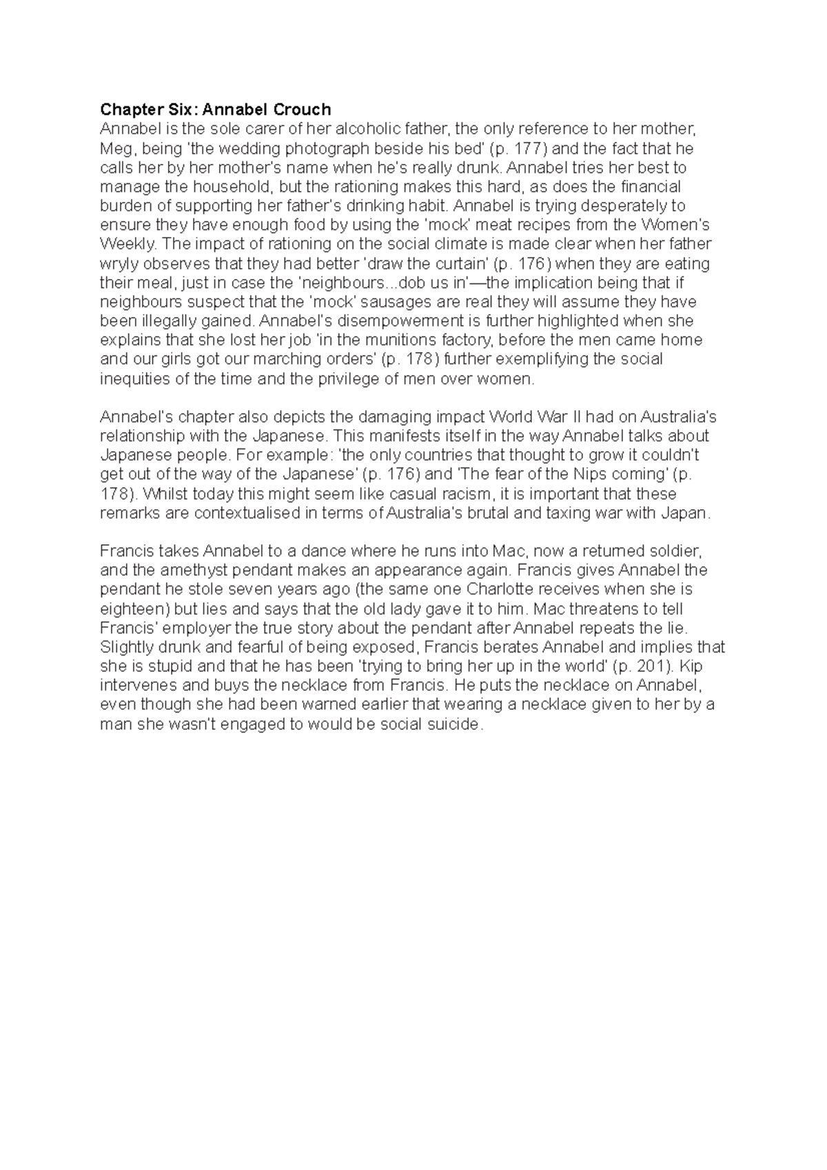 Nine Days Chapters 6 - 9 - Chapter summaries 6-9 - Chapter Six: Annabel ...