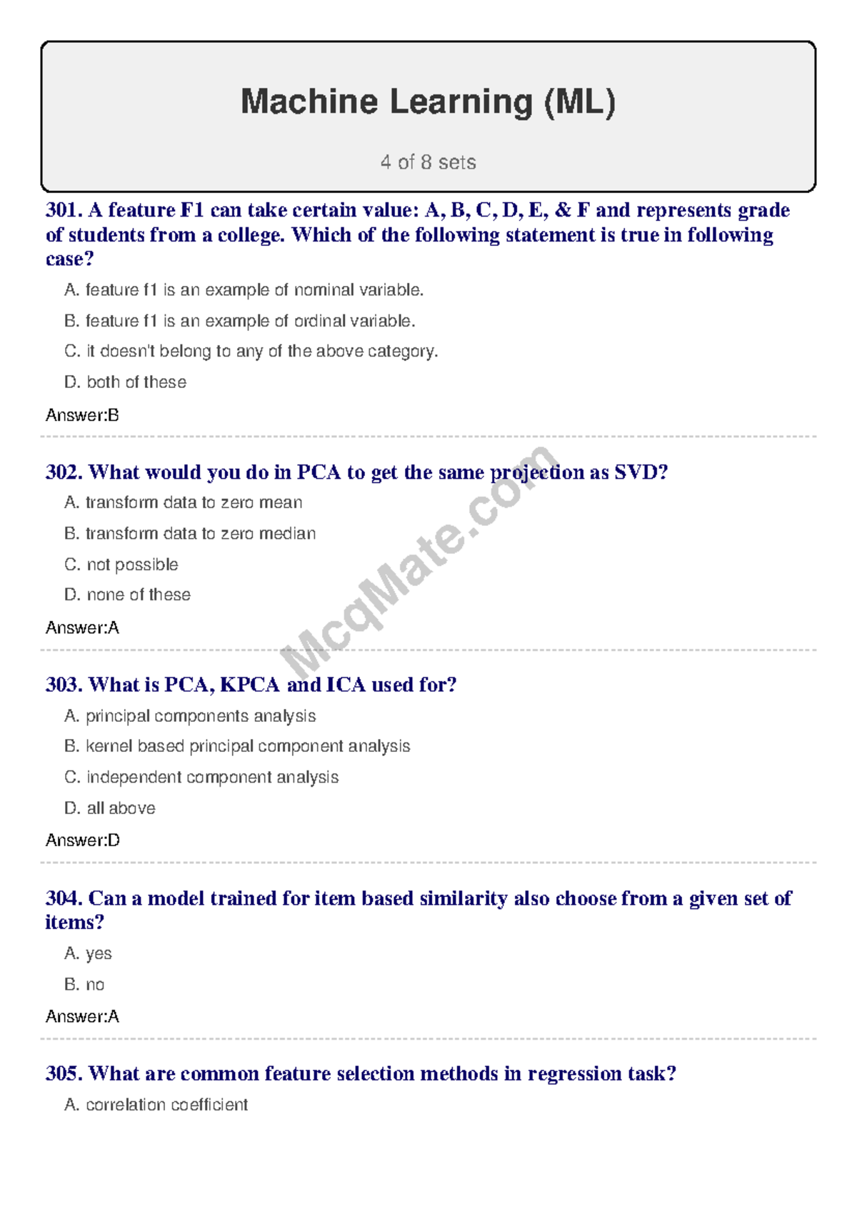 Machine-learning [set 4] - McqMate Machine Learning (ML) 4 of 8 sets ...