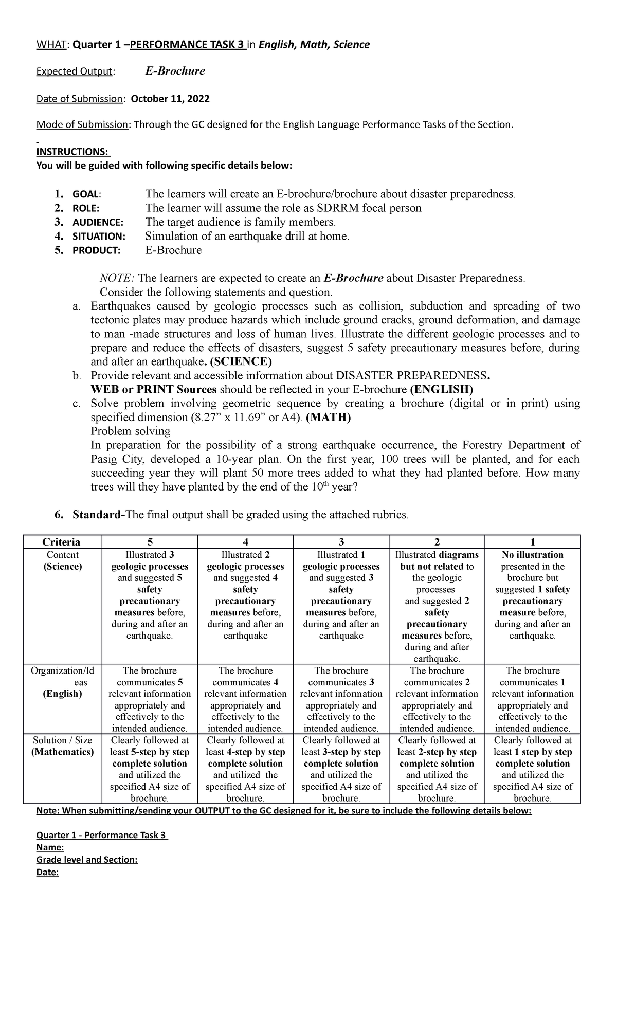 Previous Q1 IA PETA 3 English Math Science - WHAT: Quarter 1 ...
