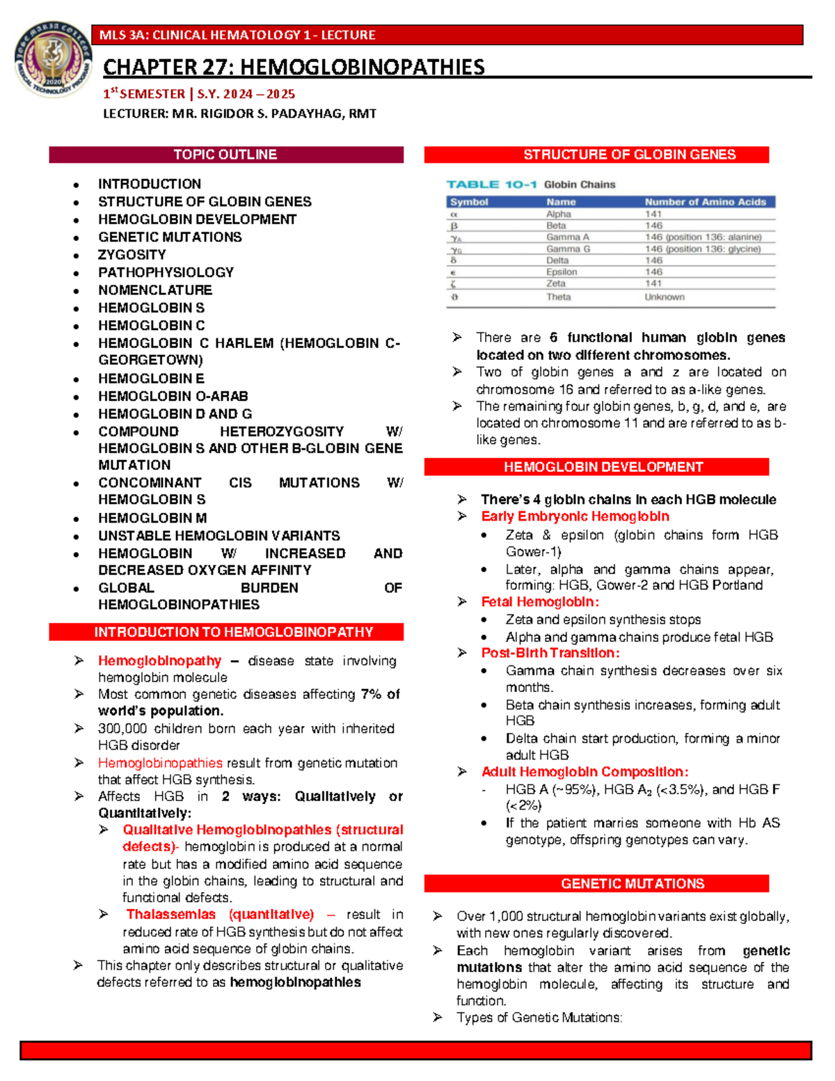 Hemoglobinopathies - Summary Rodak's Hematology - CHAPTER 27 ...