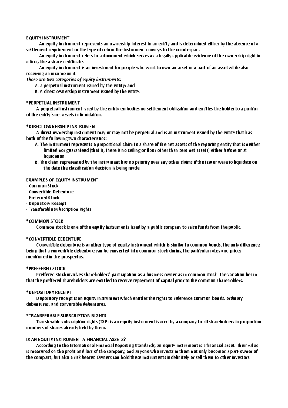 Equity- Instrument - never stop dreming. - EQUITY INSTRUMENT An equity ...