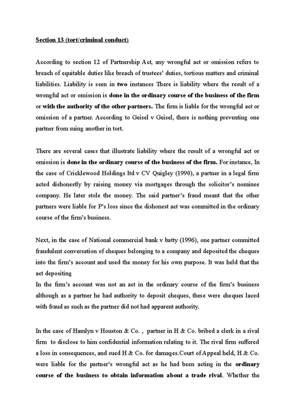 section 13 partnership act - Section 13 (tort/criminal conduct ...