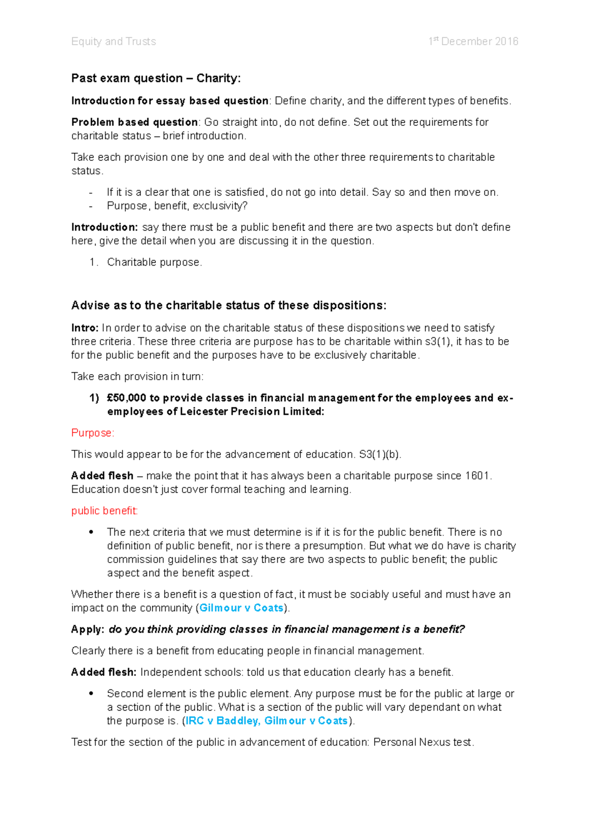 Answering A Question - Charity - Equity and Trusts 1 st December 2016 ...