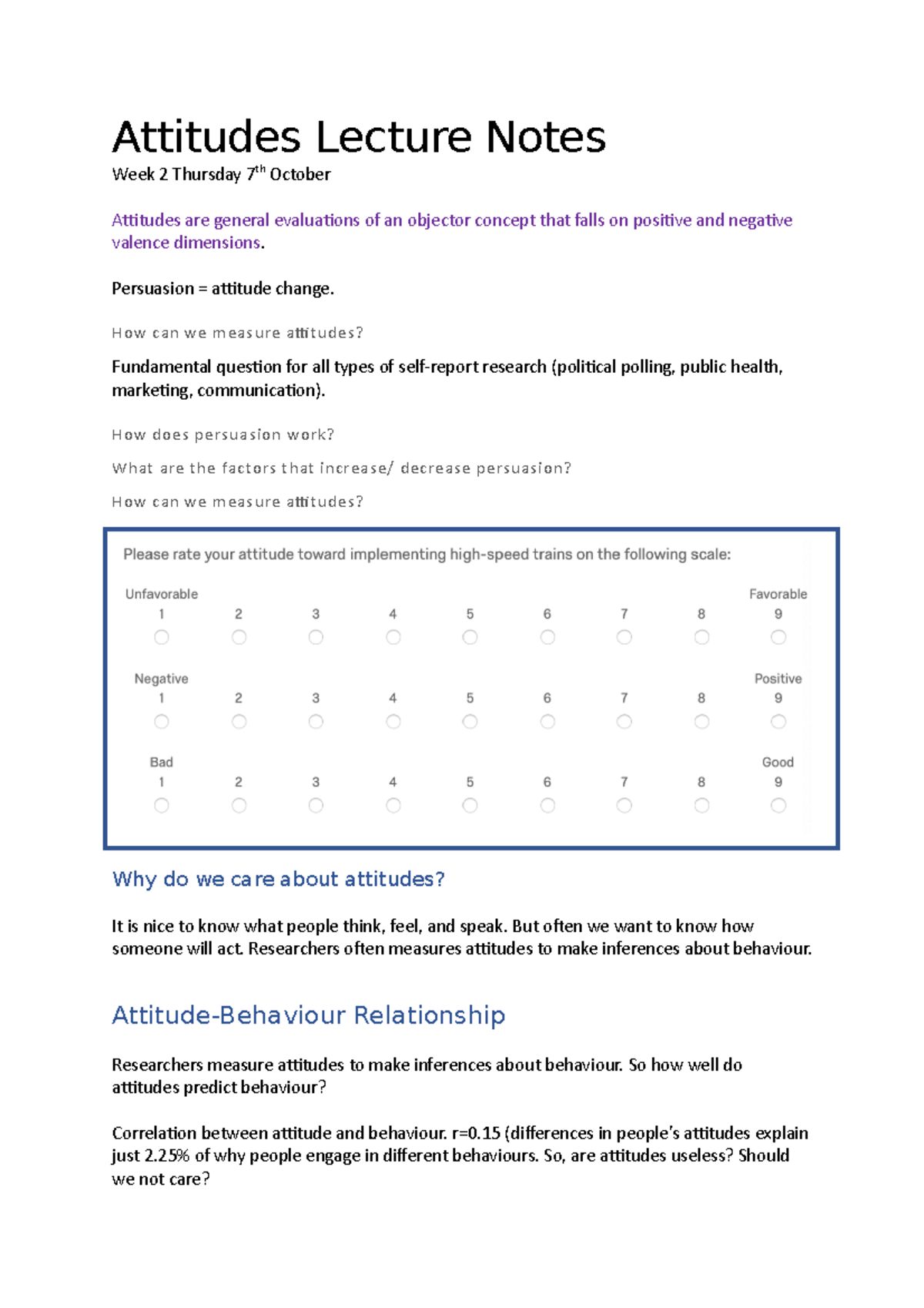 Attitudes Lecture Notes W2 - Studocu