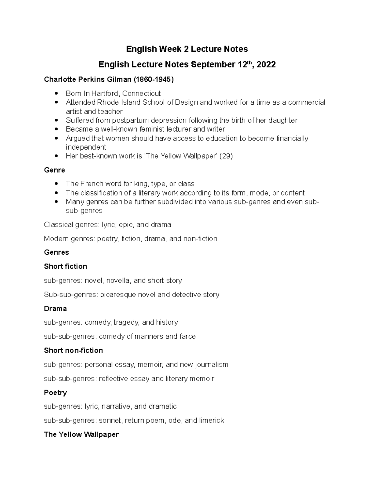 English Week 2 Lecture Notes English Week 2 Lecture Notes English Lecture Notes September 12th