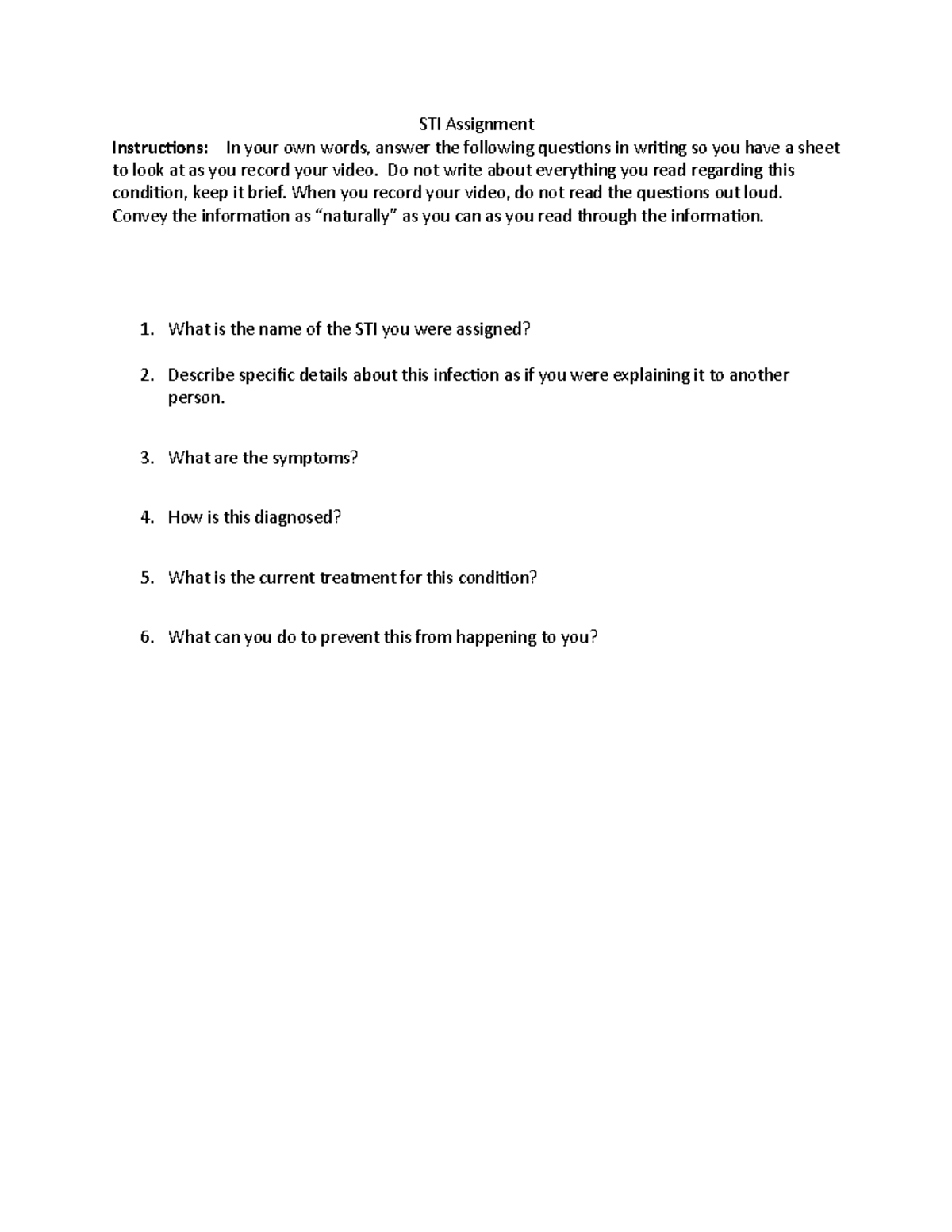 Hlth 101 Sti Assignment 2021 Sti Assignment Instructions In Your Own