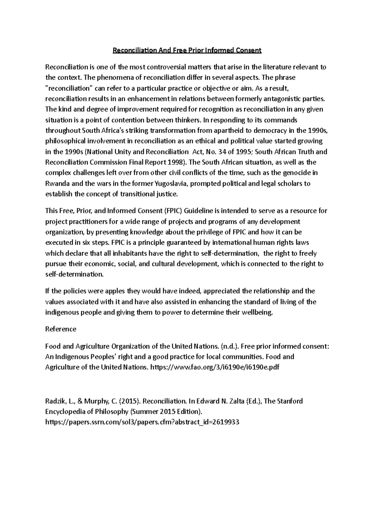 Unit 10 Reconciliation And Free Prior Informed Consent - Reconciliation ...