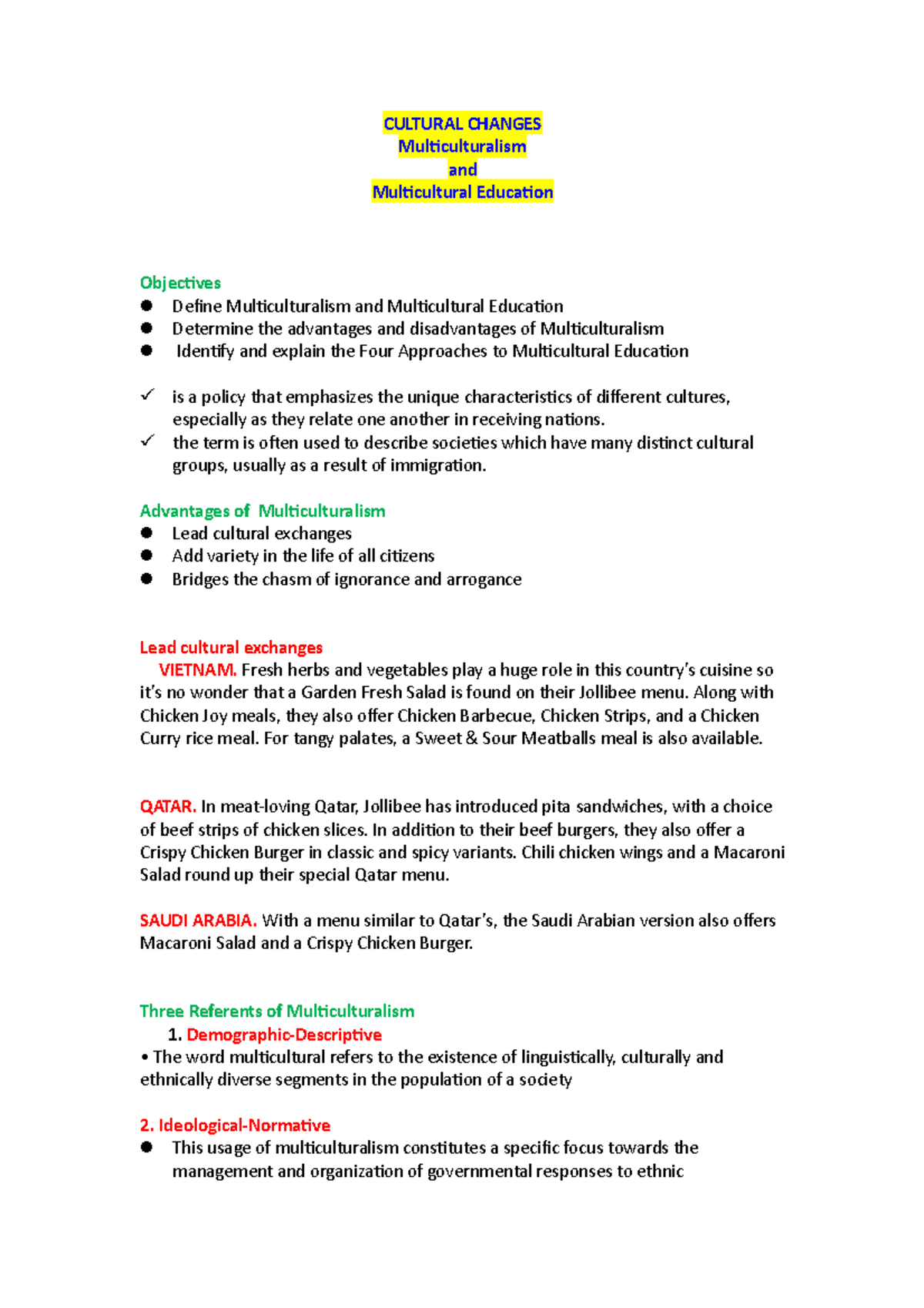 Cultural Changes - CULTURAL CHANGES Multiculturalism and Multicultural ...