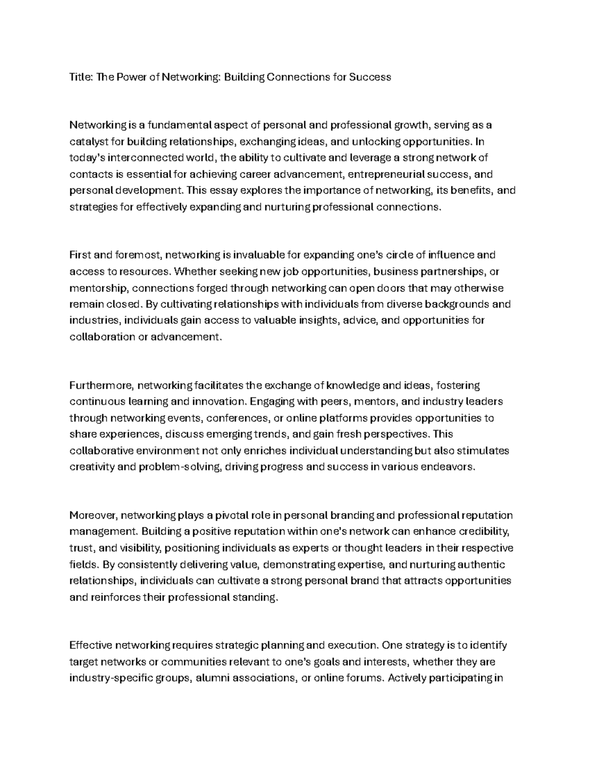 The power of networking - Title: The Power of Networking: Building ...