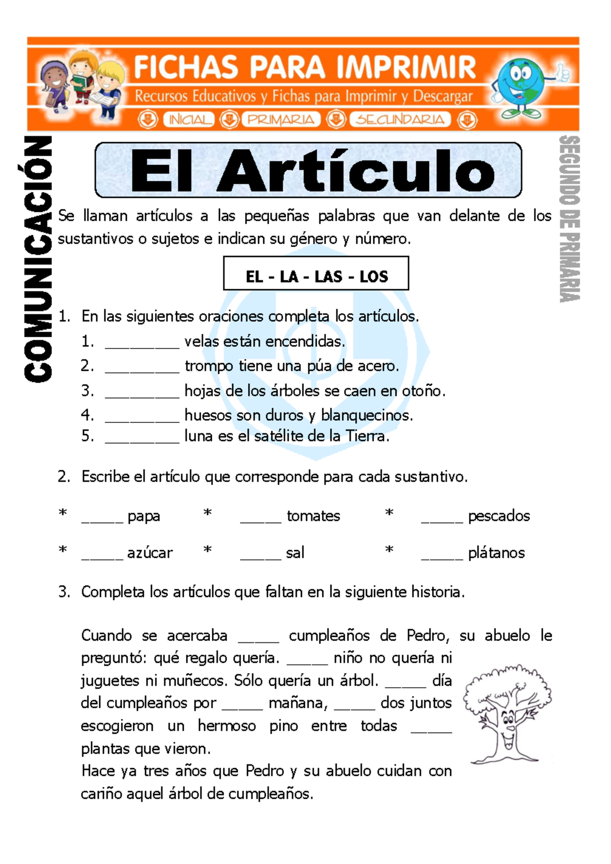 Ficha de El Articulo para Segundo de Primaria - Se llaman artículos a ...