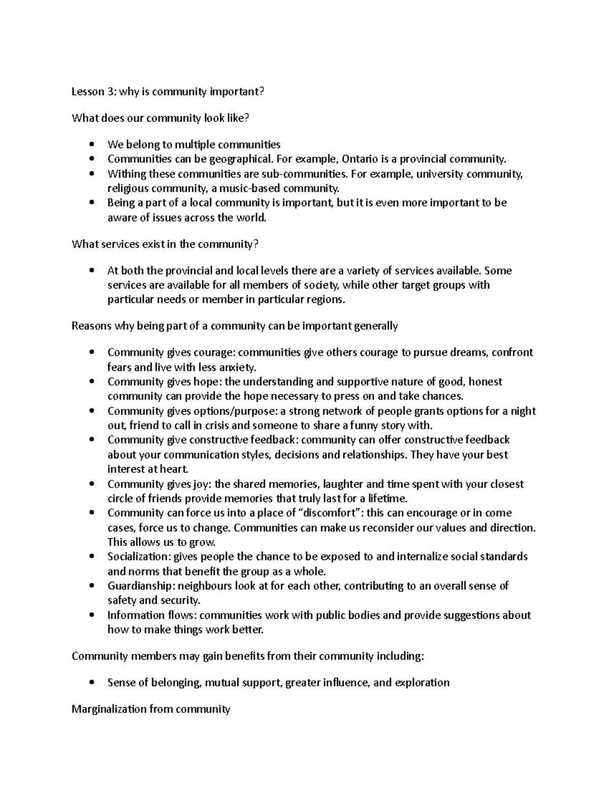 Lesson 3 - Lecture notes 3 - Lesson 3: why is community important? What ...