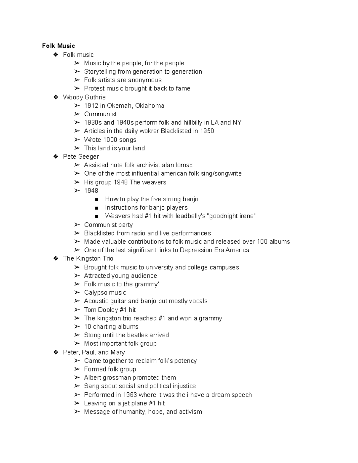 Folk Music Textbook Notes - Folk Music Folk music Music by the people ...