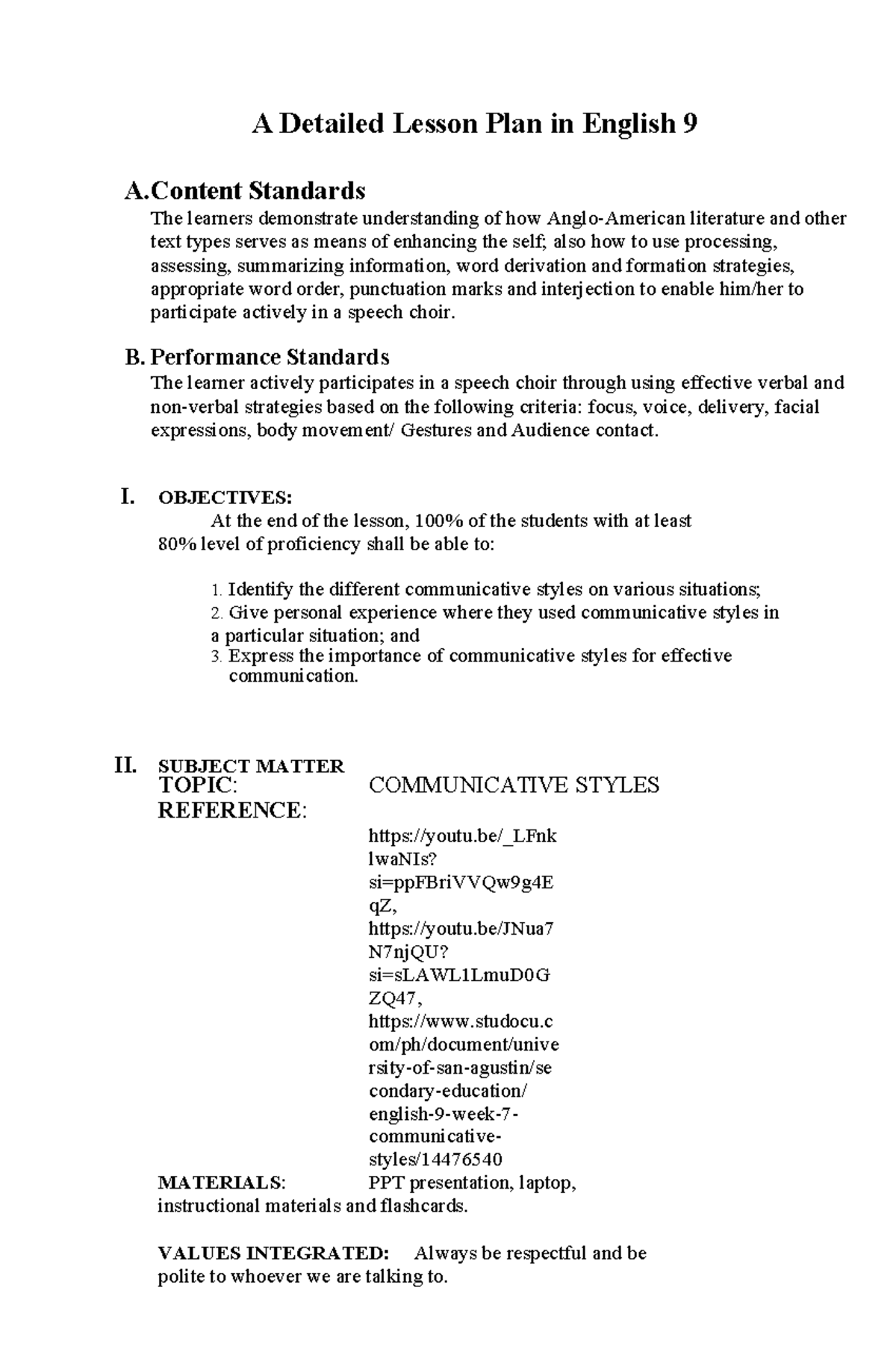 Communicative Styles - COMMUNICATION - A Detailed Lesson Plan in ...