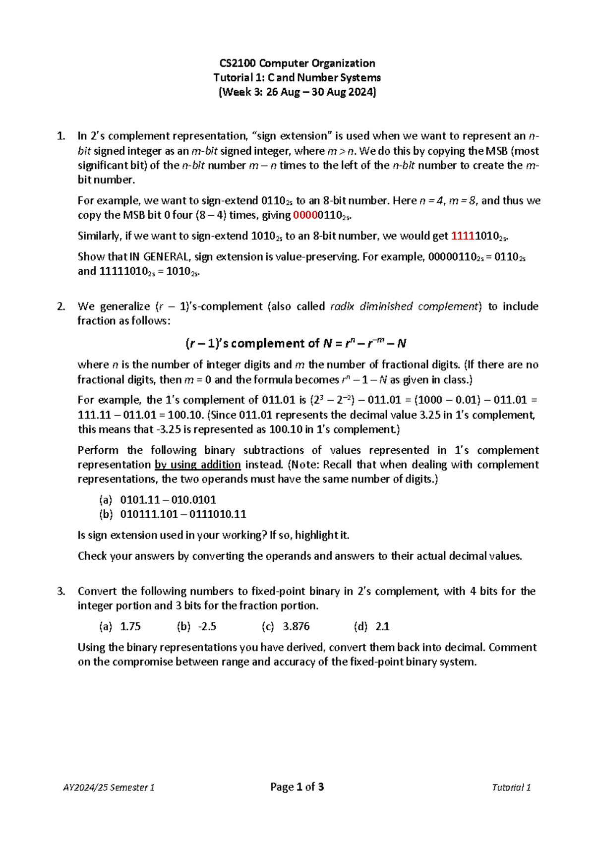 Tut01qns Cs2100 Tutorial 1 Questions Ay202 4 2 5 Semester 1 Page 1 Of 3 Tutorial 1 Cs2100