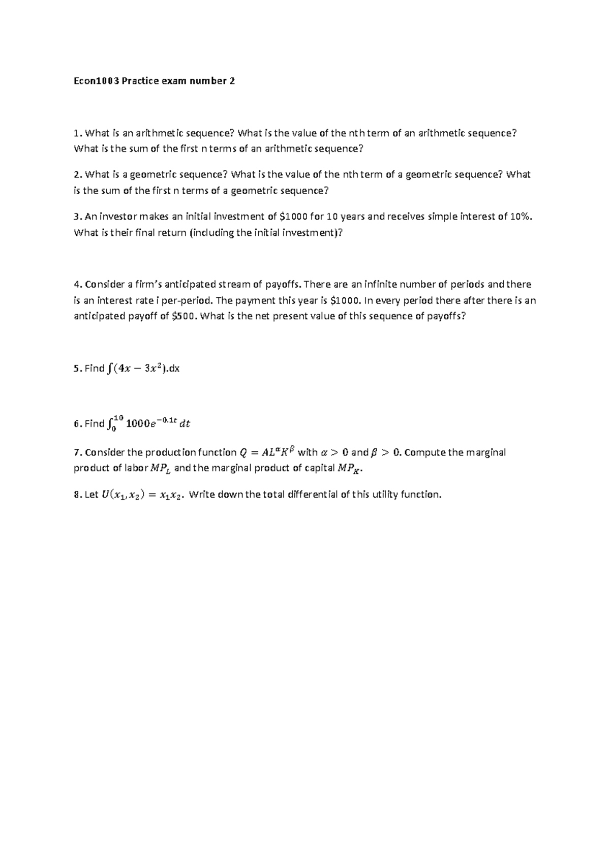 Sample/practice exam 1 March 2016, questions and answers - Exam 2 ...