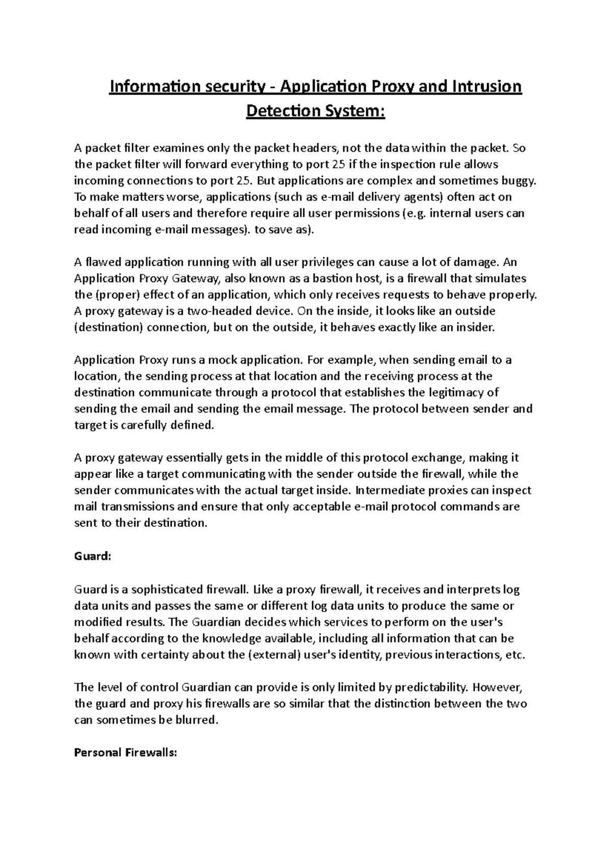 Information security - Application Proxy and Intrusion Detection System ...