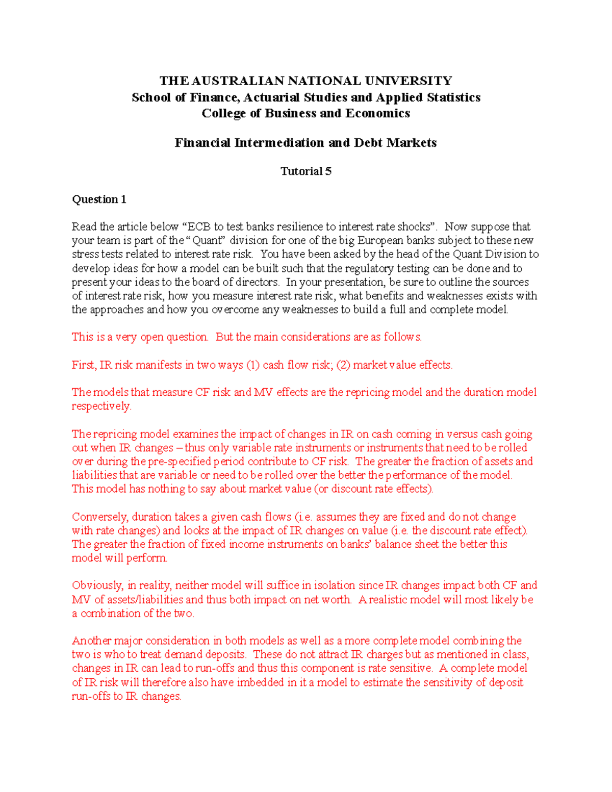 Tutorial 5 - answers - THE AUSTRALIAN NATIONAL UNIVERSITY School of ...