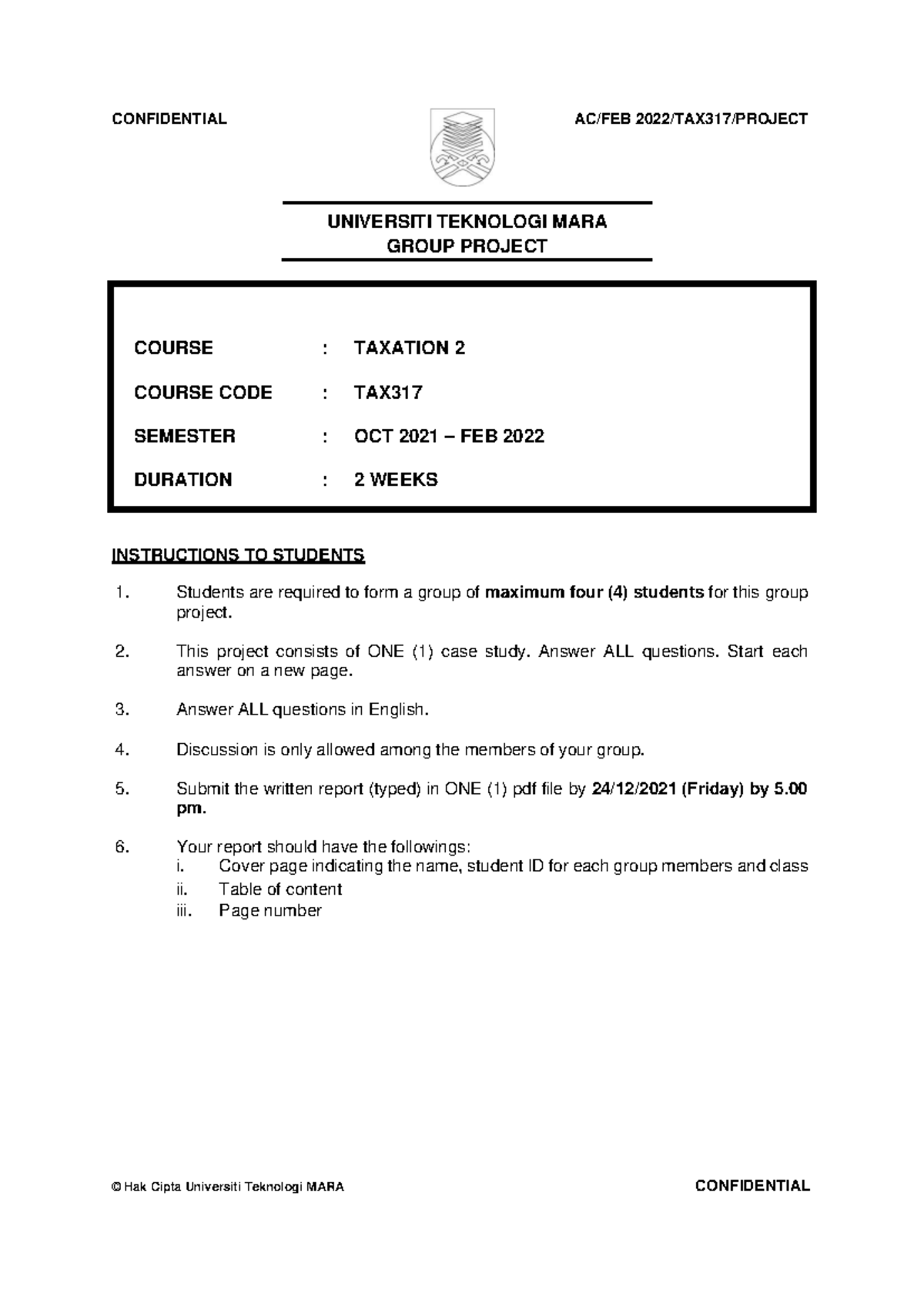 [Template] TAX317 OCT-FEB2022 Project Q - UNIVERSITI TEKNOLOGI MARA ...