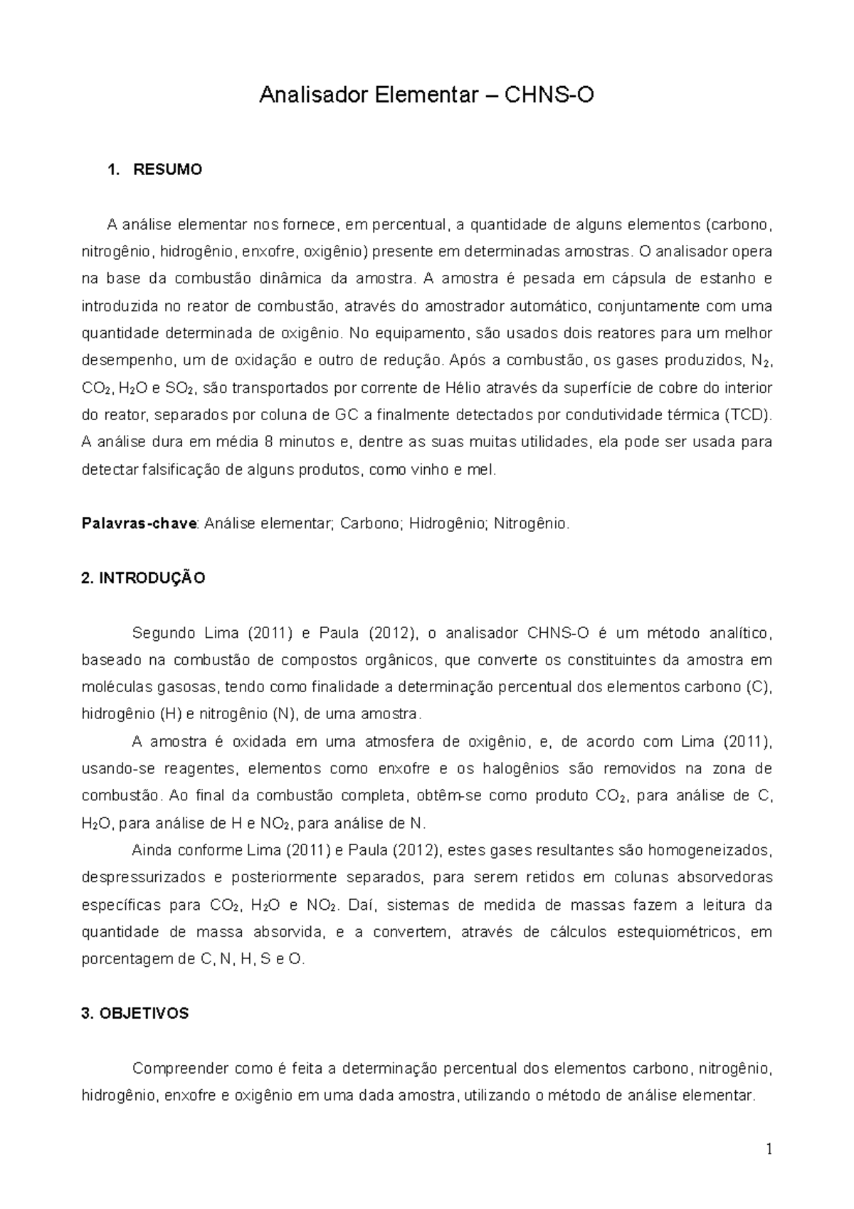7. Analisador Elementar – CHNS-O - Analisador Elementar – CHNS-O 1 ...