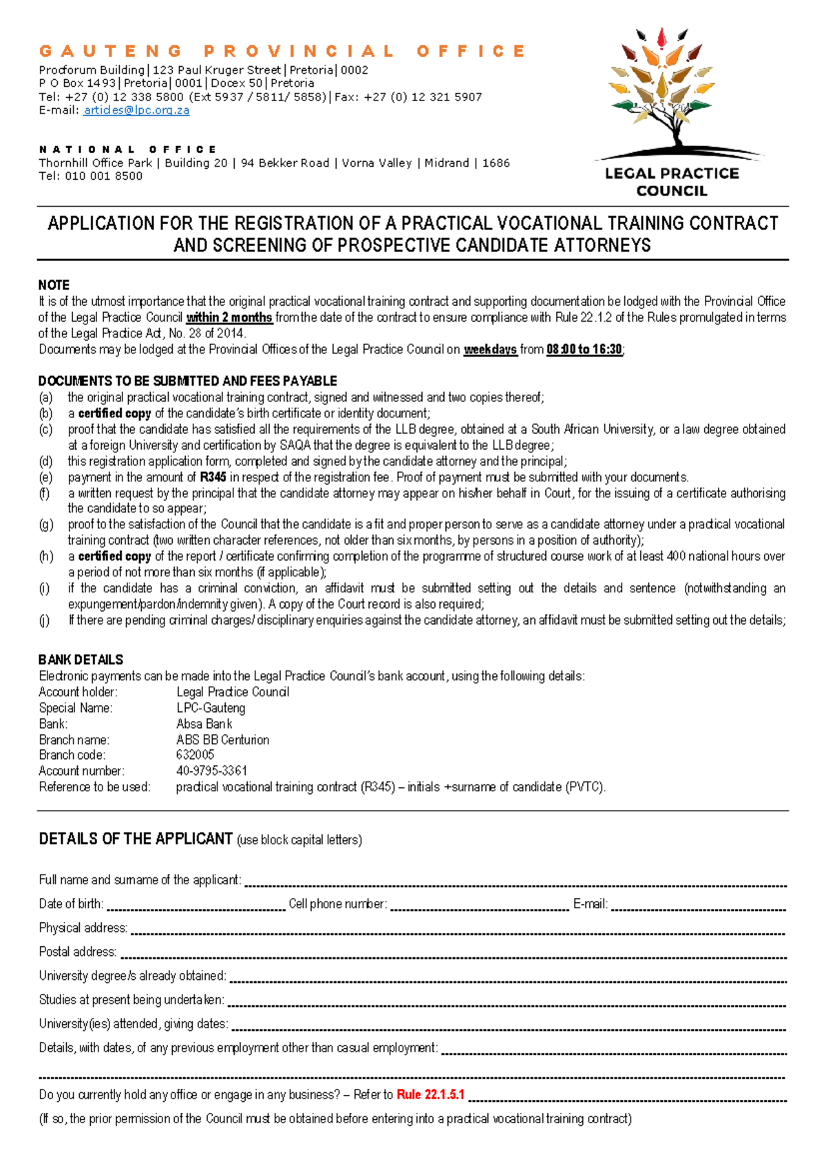 Application for the Registration of Articles with the LPC - G A U T E N ...