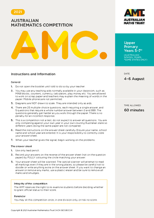 2021 AMC Solutions Booklet - Australian Mathematics Competition 2021 ...