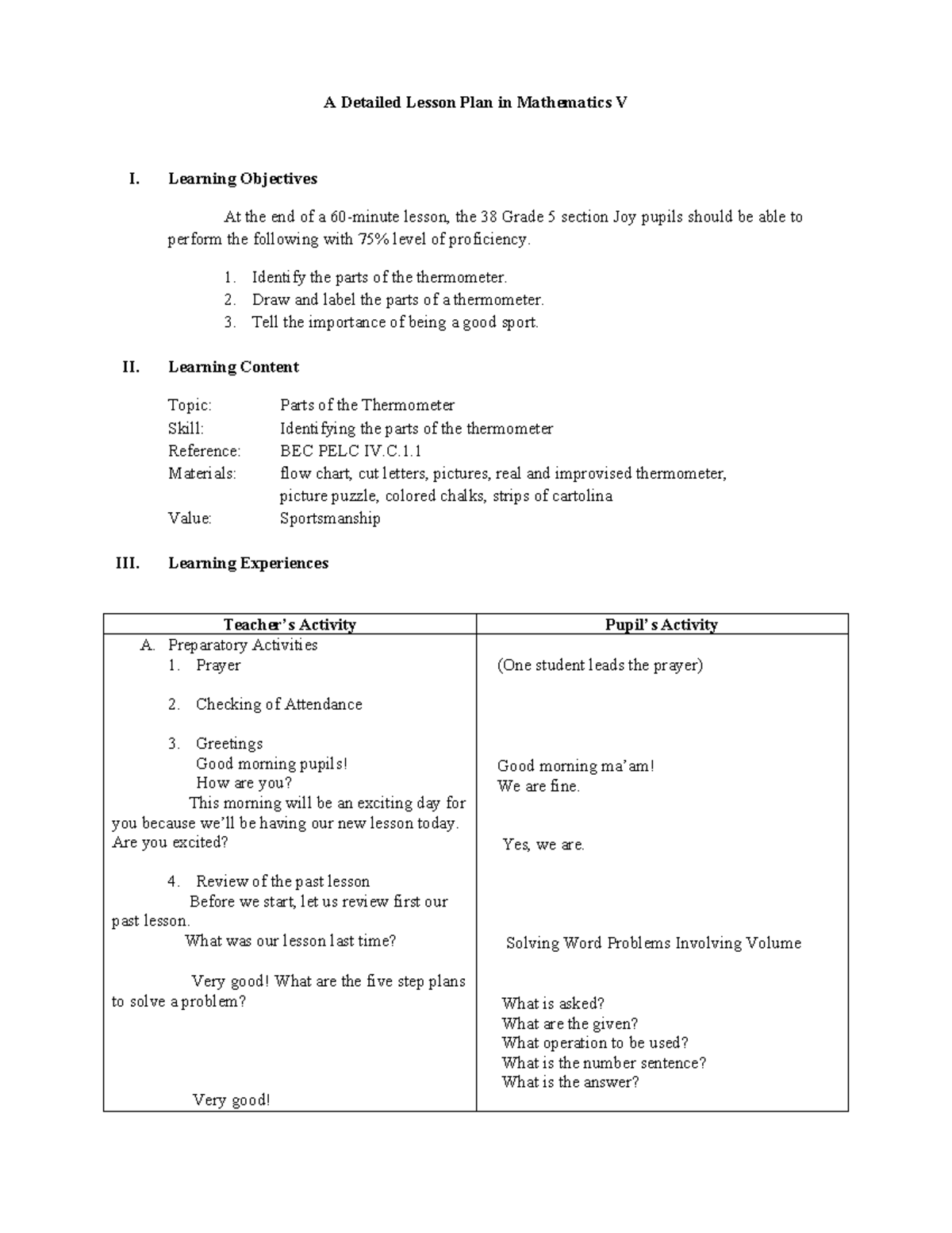 270539527 Thermometer Final Demo - A Detailed Lesson Plan in ...