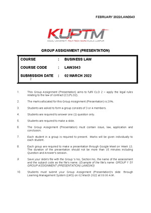 Group Assignment LAW3053 0722 - JULY2022/LAW ASSIGNMENT 1. This ...