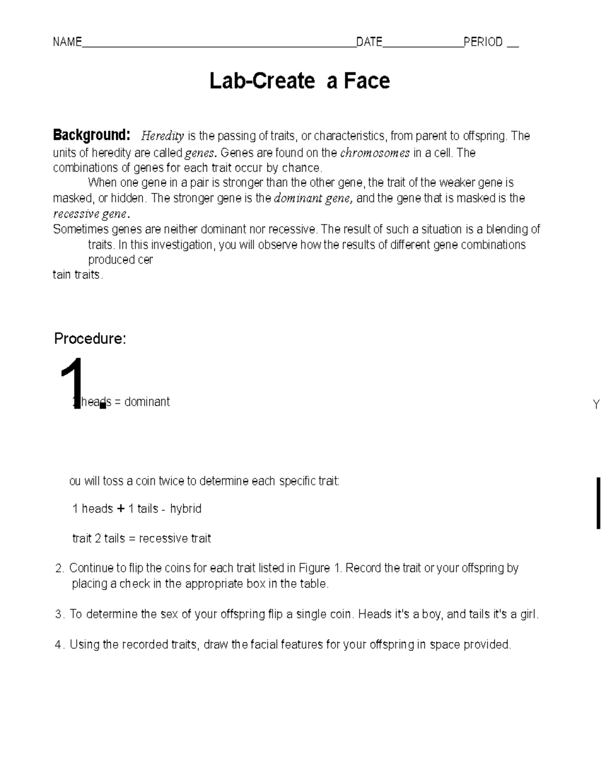 Lab create-a-face - Help - NAME DATE PERIOD Lab-Create a Face ...