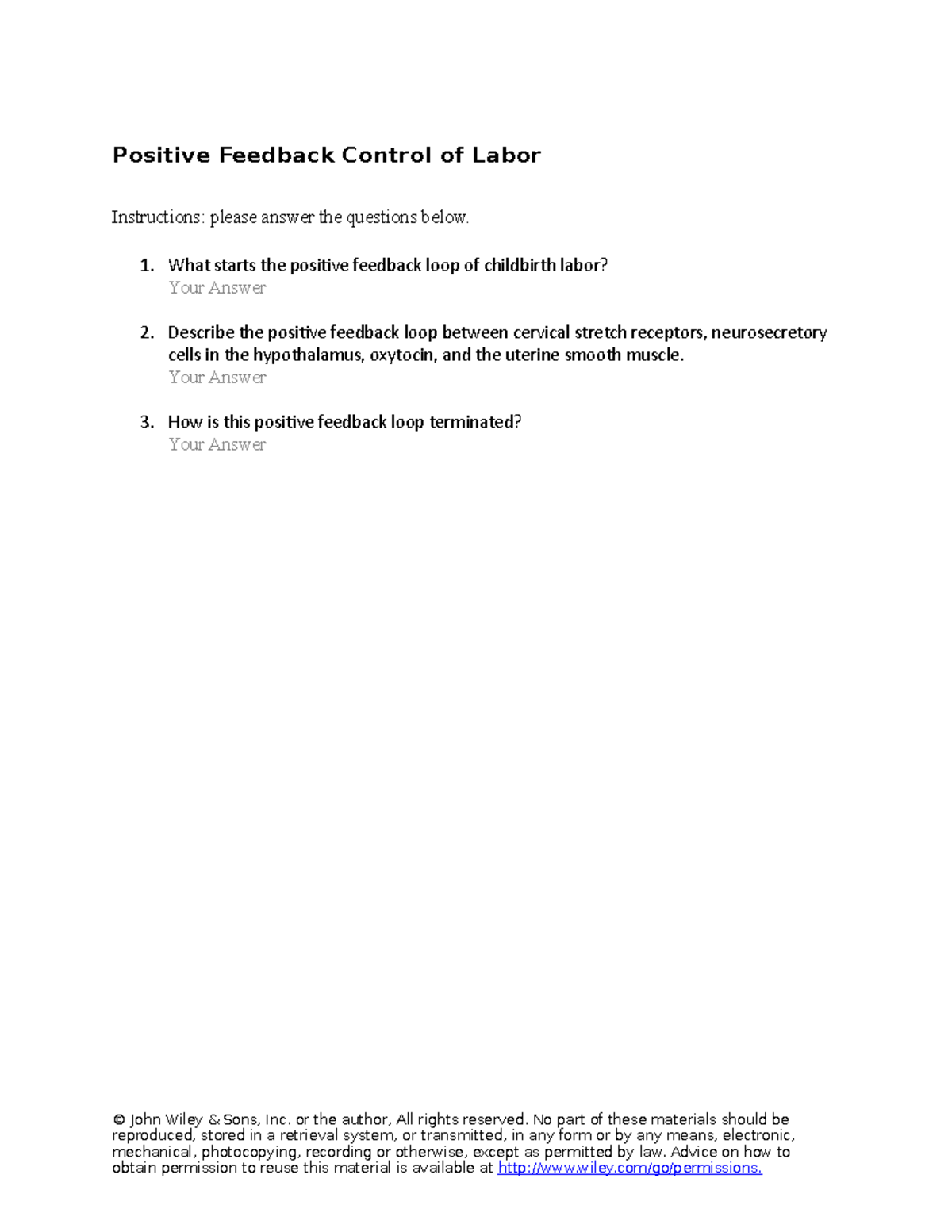 Anim positive feedback control labor worksheet - Positive Feedback ...