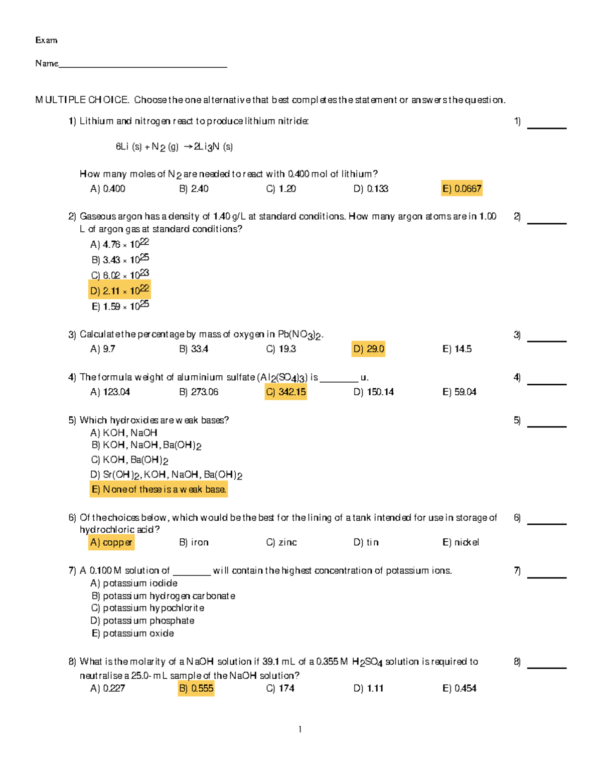 Final exam 20 June 2019, questions and answers - Exam Name