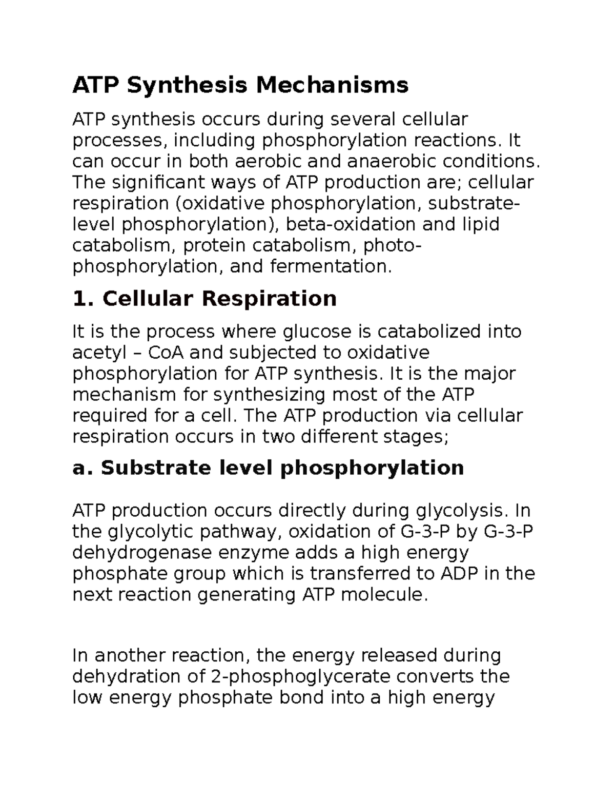 Bio 18 - notes - ATP Synthesis Mechanisms ATP synthesis occurs during ...