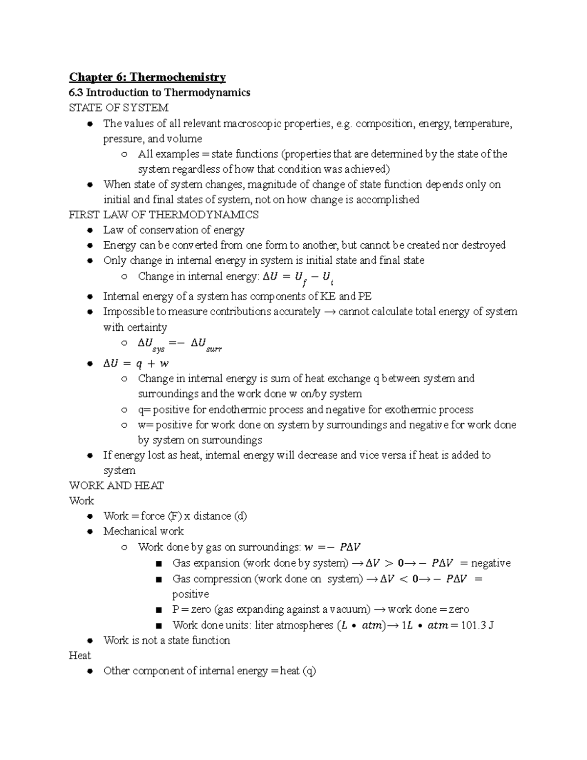 GenChem Exam 4 Notes - Chapter 6: Thermochemistry 6 Introduction to ...