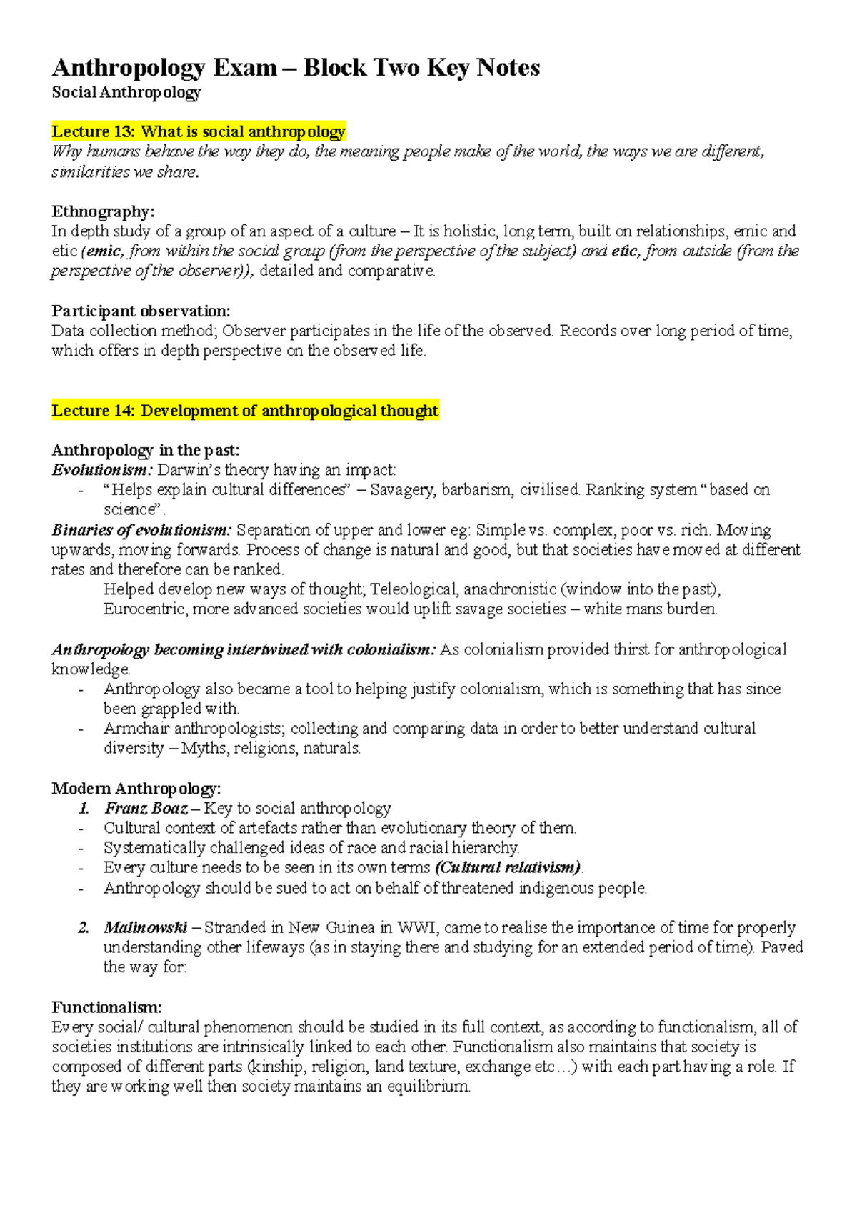 Anthropology Exam Notes - Anthropology, Culture and Society ...