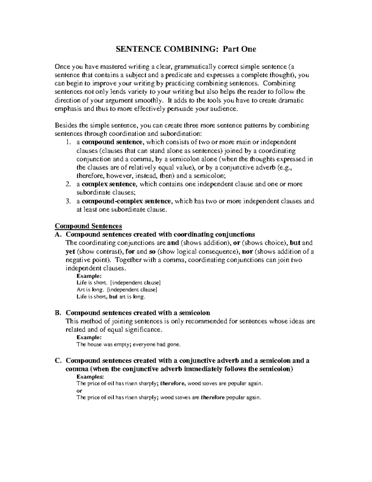 Sentence Combining Part One - SENTENCE COMBINING: Part One Once you ...