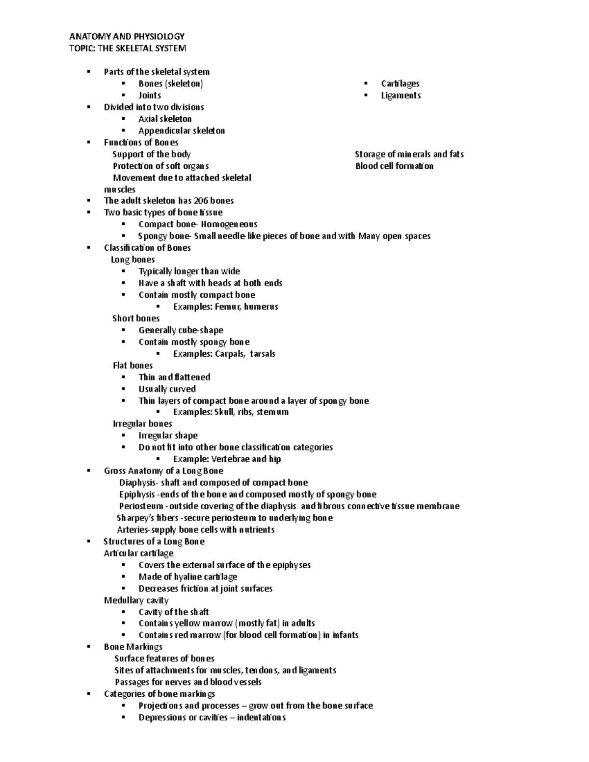 Anatomy And Physiology the Skeletal System ANATOMY AND PHYSIOLOGY