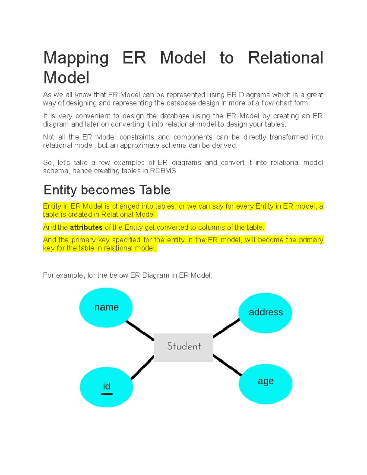 DBMS -Notes- 6 - lecture note - Mapping ER Model to Relational Model As ...